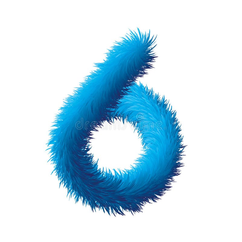 Set of Numbers Made of Blue Fur on White Background, Number Six Stock ...