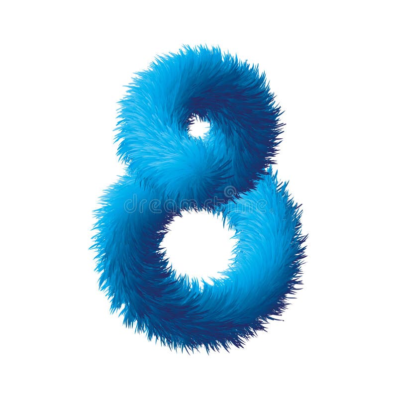 Set of Numbers Made of Blue Fur on White Background, Number Eight Stock ...