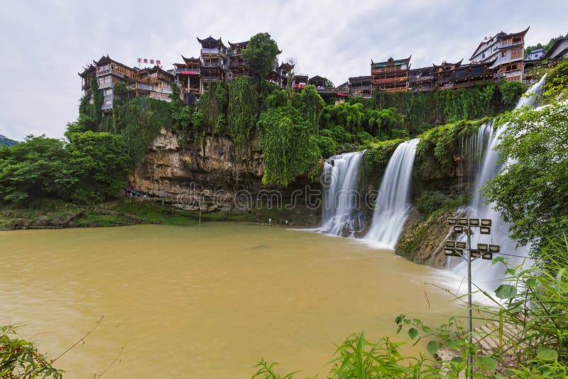 Furong, China - May 29, 2018: Furong Ancient Village and Waterfall in ...