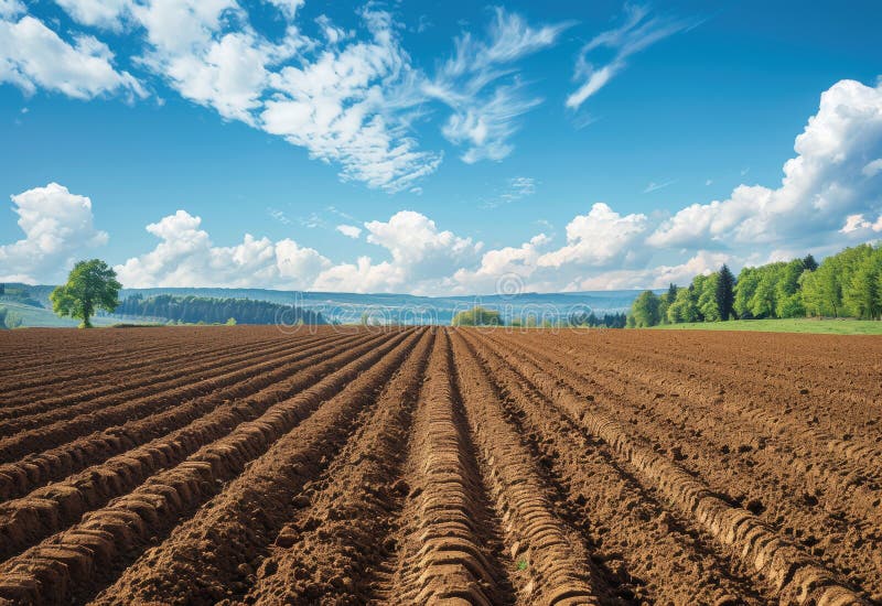 Furrows Row Pattern in Plowed Field Prepared for Planting Crops in ...