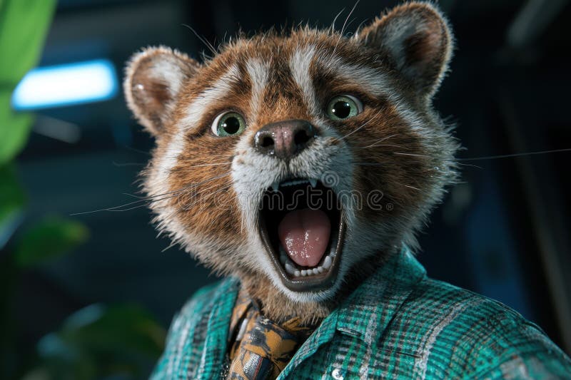 Furry Animal with Open Mouth in Green Plaid Shirt Stock Illustration ...