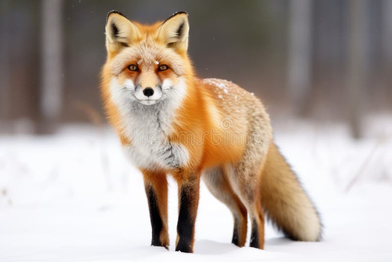 Furry Animal Red Fox, Vulpes Vulpes, on Snow in Winter Stock ...
