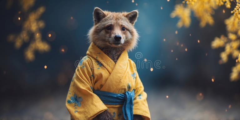 A Furry Beast in a Yellow Kimono with a Blue Sash. Stock Image - Image ...
