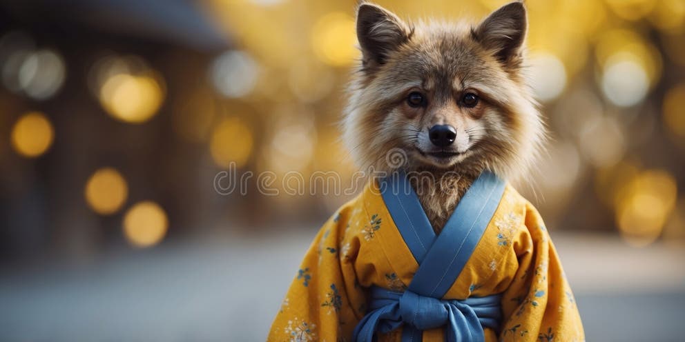 A Furry Beast in a Yellow Kimono with a Blue Sash. Stock Photo - Image ...