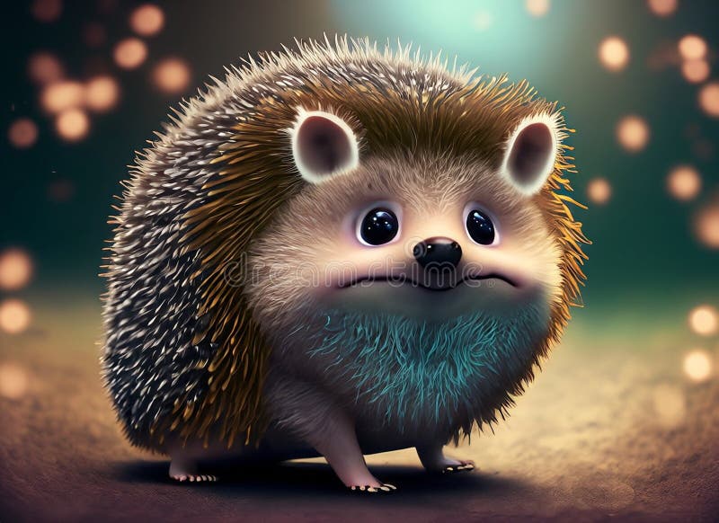 Furry Cheerful Baby Hedgehog with Big Eyes Stock Illustration ...