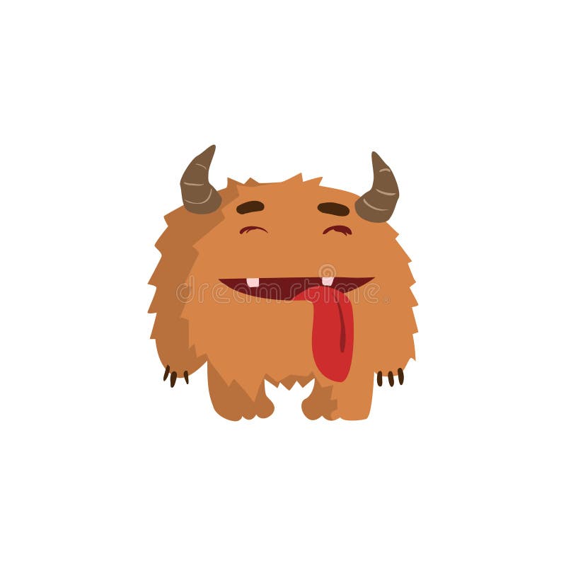 Furry Childish Monster with Horns Stock Vector - Illustration of flat ...