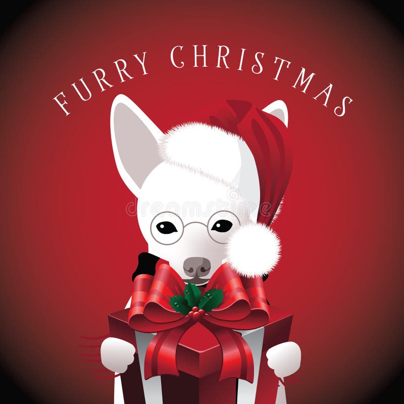 Furry Christmas Dog with Gift Stock Vector - Illustration of funny ...