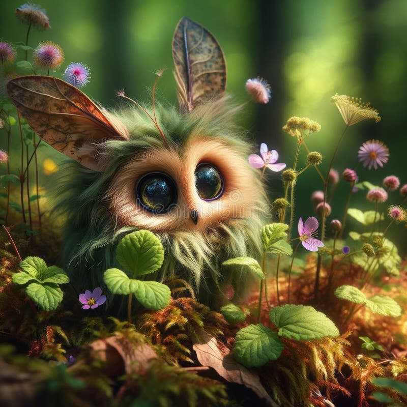 Furry Creature in Forest stock illustration. Illustration of flowers ...