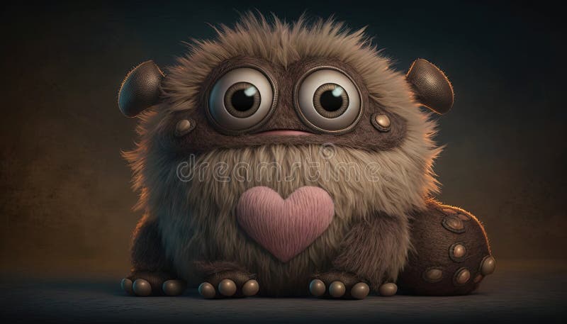 A Furry Creature with a Heart on Its Chest and Eyes Stock Illustration ...