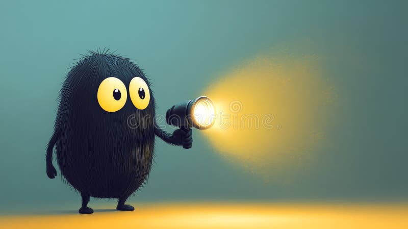 Furry Creature Holding Flashlight in Dark Room Stock Image - Image of ...