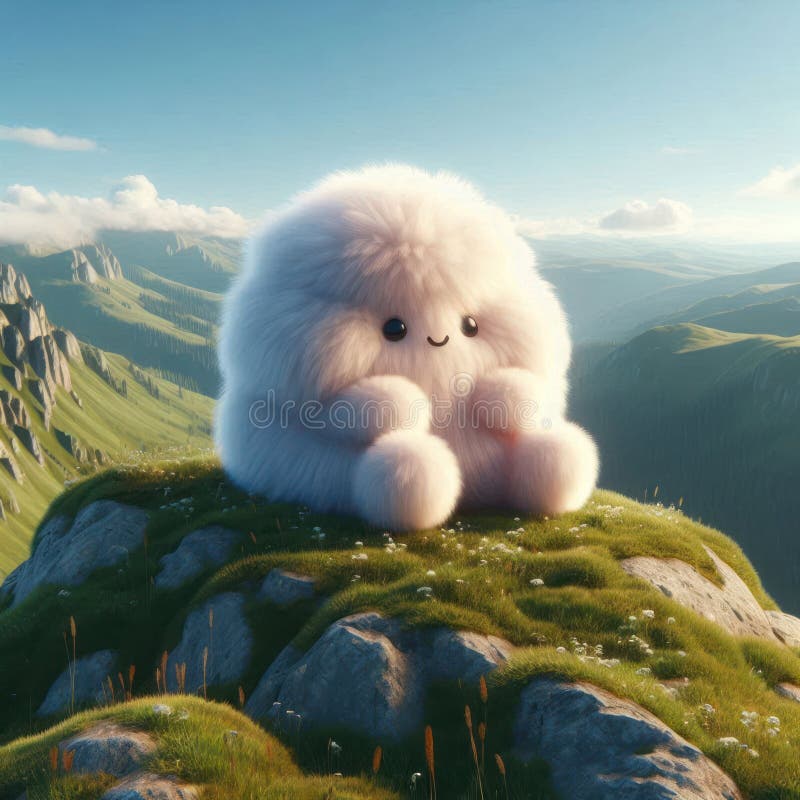 A Furry Creature Sitting on Top of a Mountain. Stock Image - Image of ...