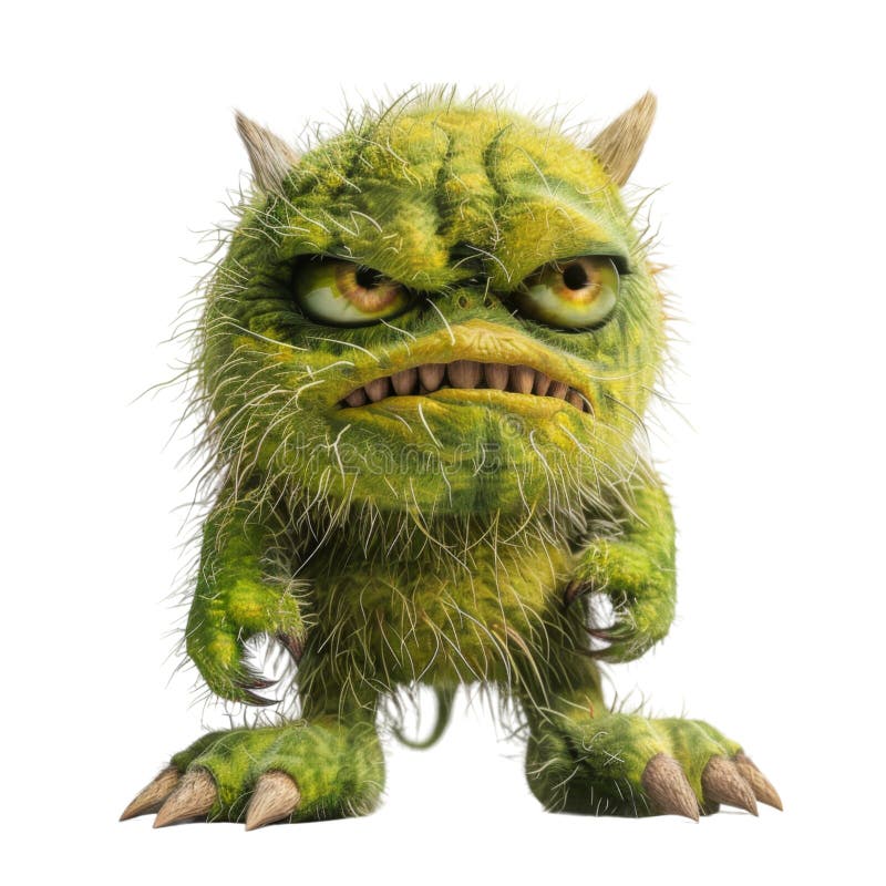 A Furry Green Monster with Yellow Eyes Glaring Stock Photo ...