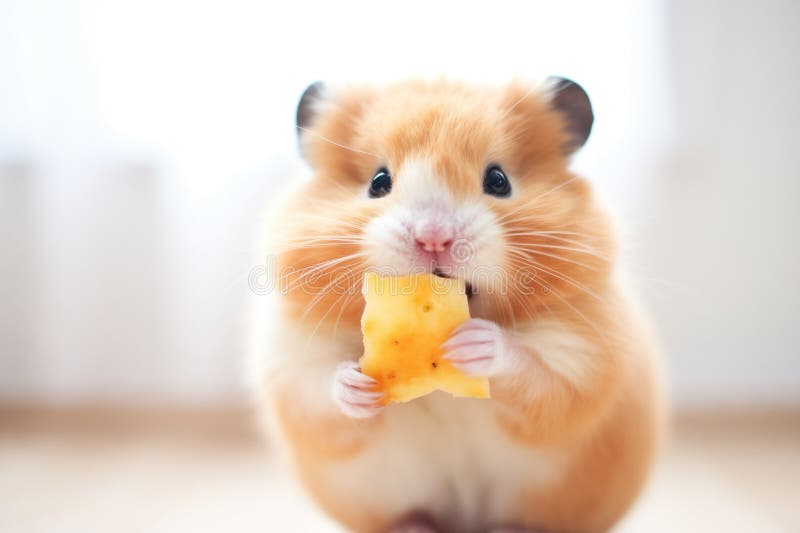 Furry Hamster Holding a Bit of Cheese Stock Photo - Image of cute ...