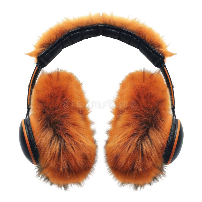 Furry Headphones with Black and Orange Accents Stock Image ...