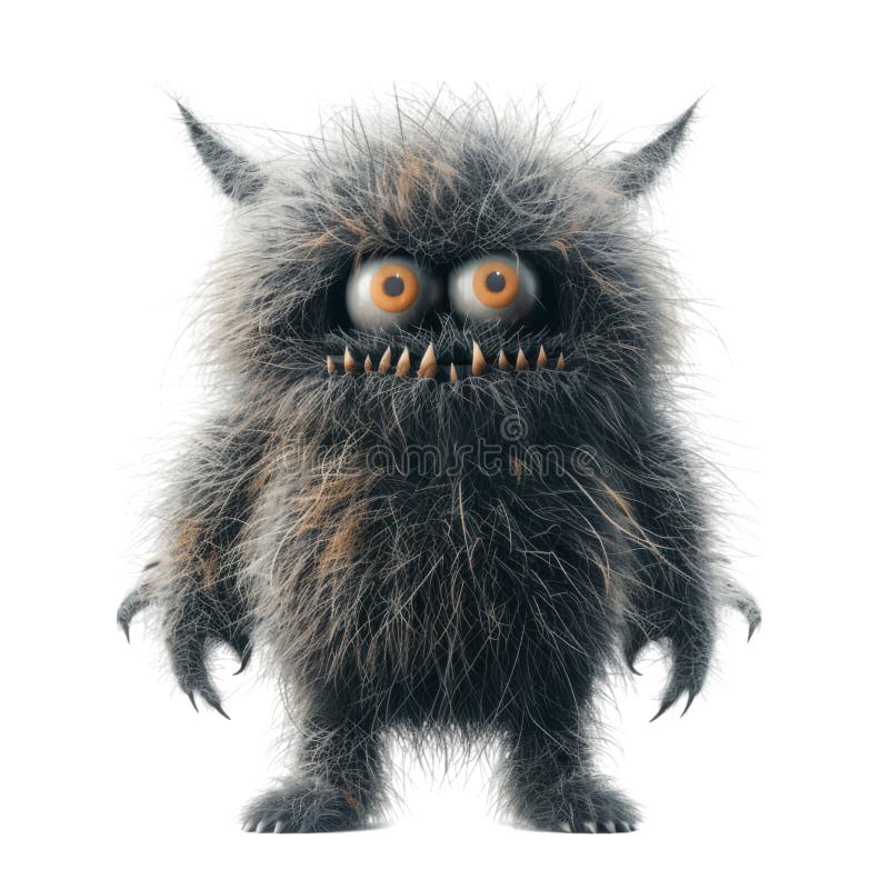 A Furry Monster with Sharp Teeth and Large Orange Eyes Stock Image ...
