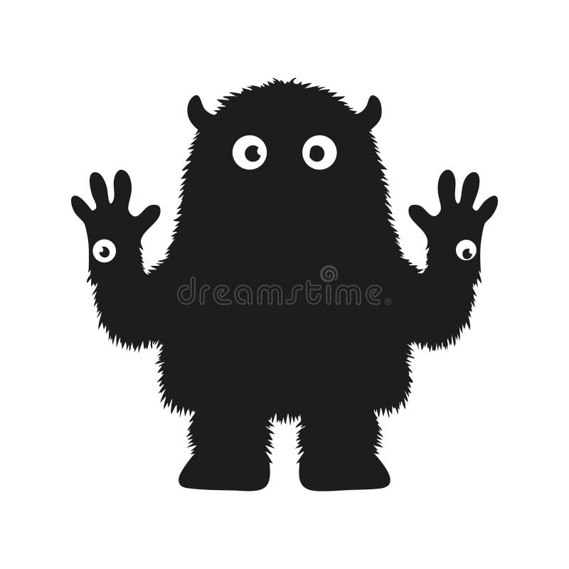 Furry Monster Silhouette with Four Eyes and Raised Hands. Playful ...