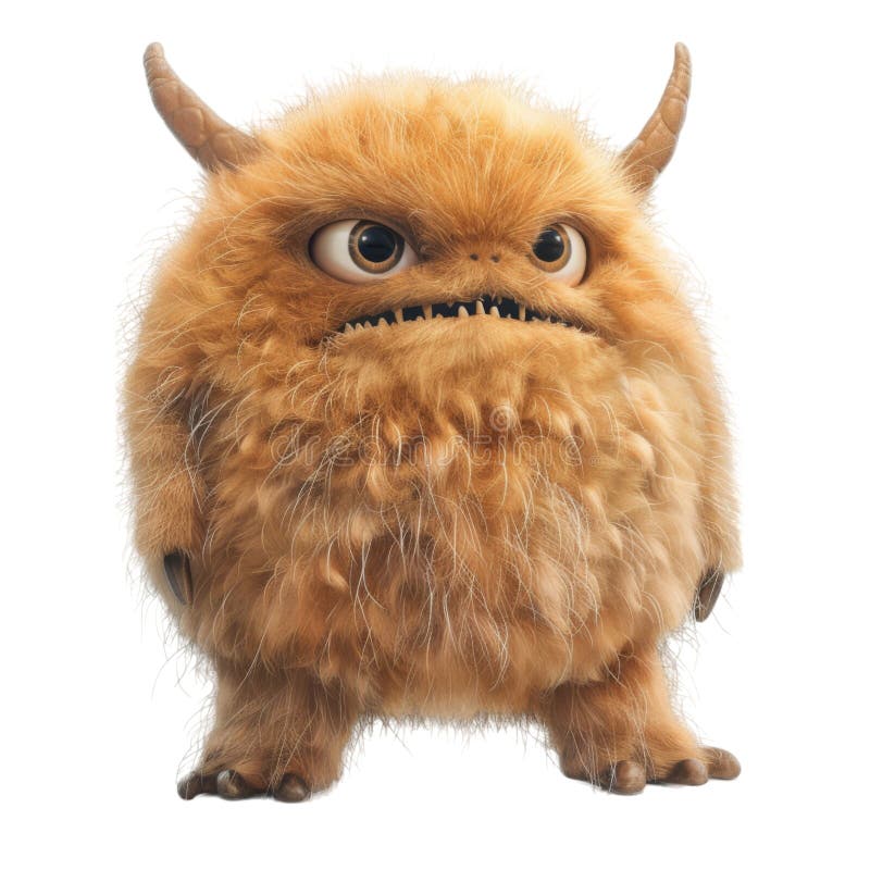 A Furry Orange Monster with Horns and Sharp Teeth Stock Photo ...