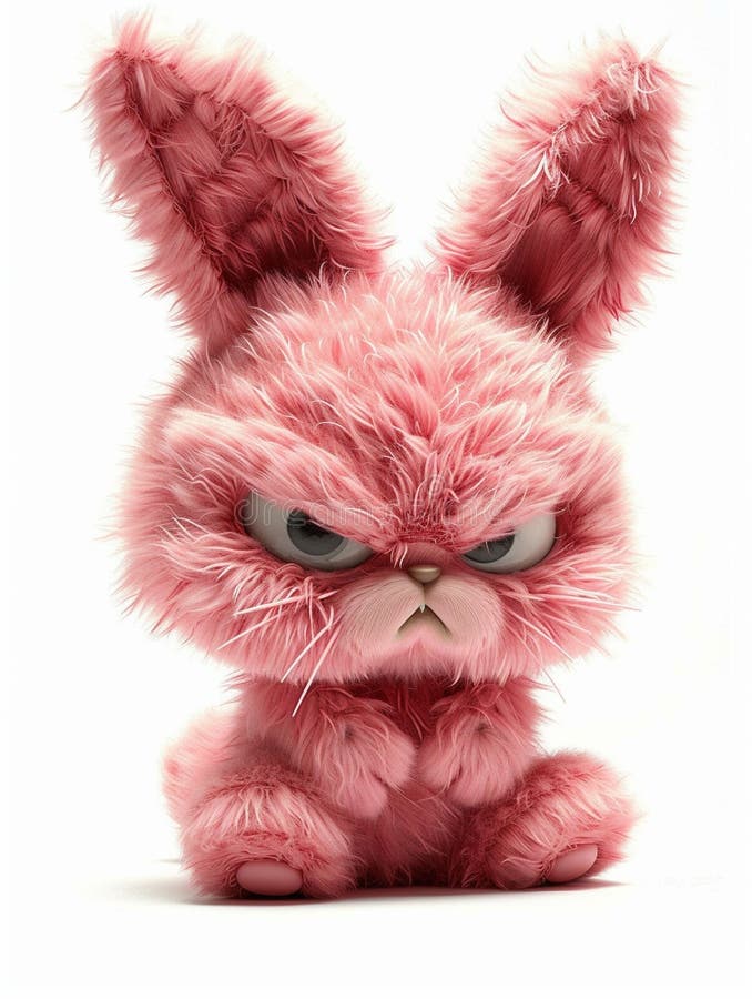Furry Pink Bunny with an Adorable Grumpy Expression. Stock Illustration ...