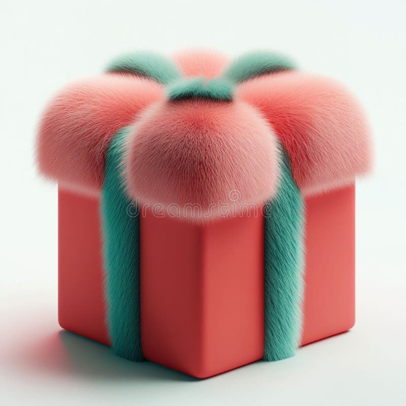 Furry Red Gift Box with Bow. Generative Ai Stock Illustration ...