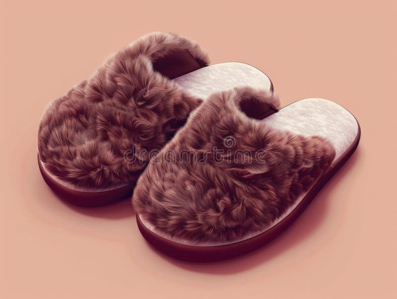 Furry Slippers Pink Background Stock Illustration - Illustration of ...