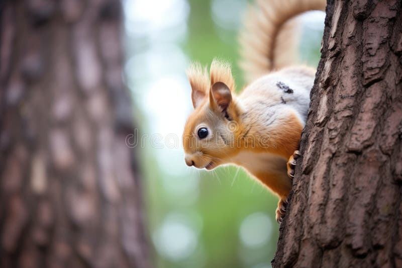 Furry Tail of a Squirrel Disappearing into a Tree Stock Image - Image ...