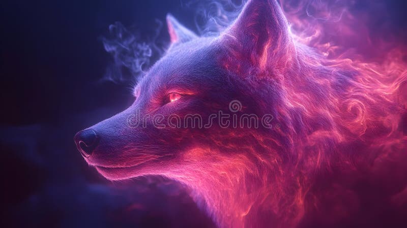 Furry Wolf in Smoke and Light 3D Illustration Stock Illustration ...