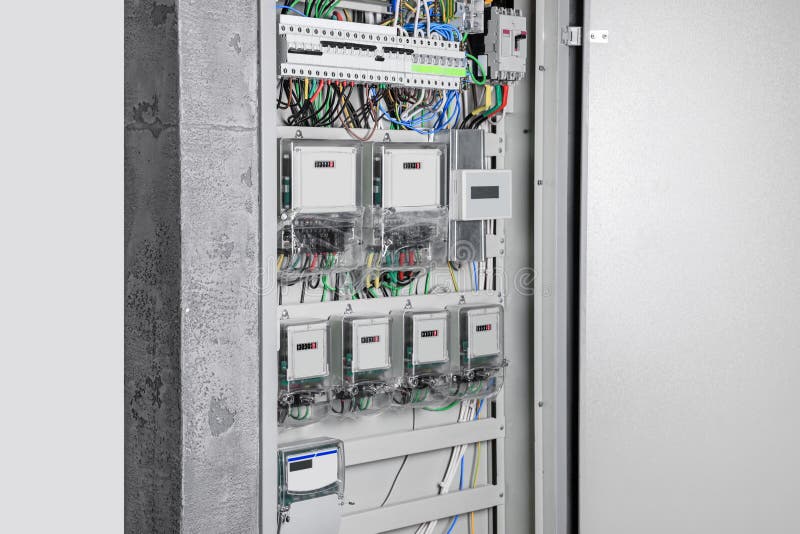 Fuse Box with Many Electric Meters and Wires Stock Image - Image of ...