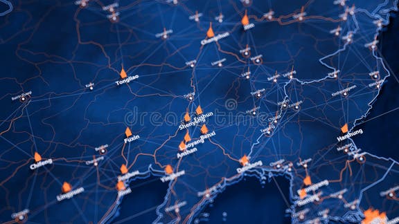 Fushun Map Big Data Visualization. Futuristic Map Infographic of City ...