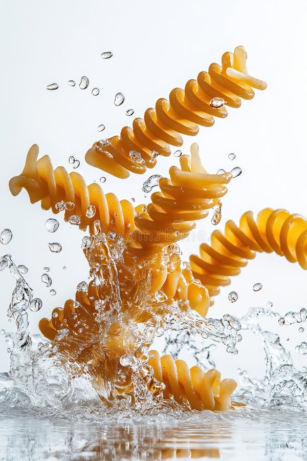 Fusilli Pasta Falling and Splashing into Water Stock Illustration ...