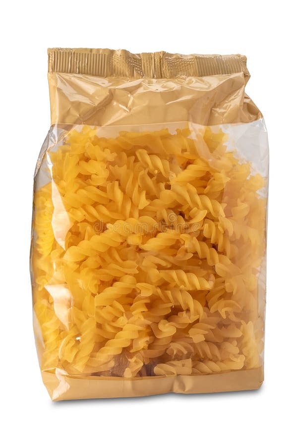 Fusilli Pasta Packaged in Clear Bag Isolated on White Stock Photo ...