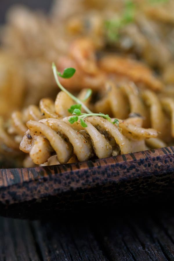 Fusilli pasta pesto stock photo. Image of leaf, sauce - 40578032