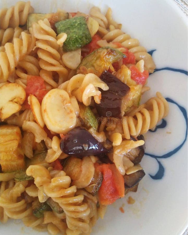 Fusilli Pasta with Vegetables and Mushrooms. Stock Photo - Image of ...