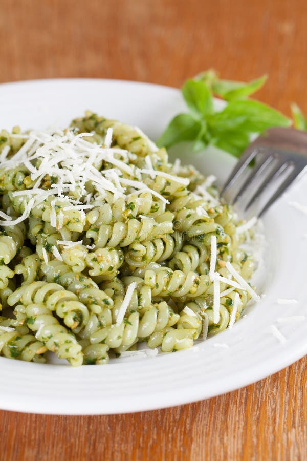Fusilli with Pesto and Parmesan Stock Photo - Image of fork, pasta ...