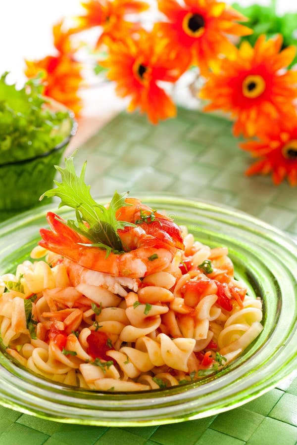 Fusilli with shrimp stock image. Image of gourmet, restaurant - 103050775