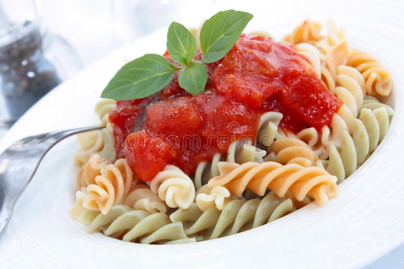 Fusilli with tomato sauce stock photo. Image of lowfat - 22085512