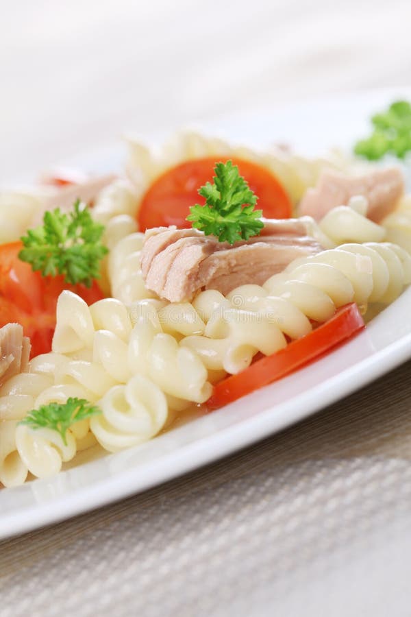 Fusilli with Tuna and Cherry Tomatoes Stock Image - Image of tomato ...