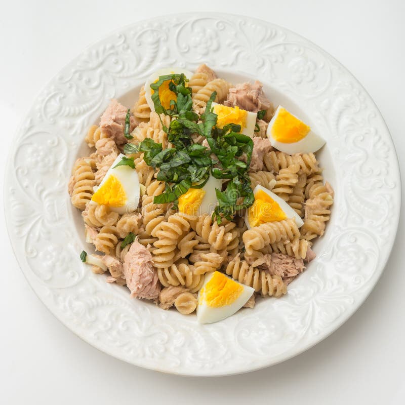 Fusilli with tuna and eggs stock image. Image of cuisine - 66959879