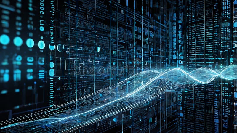 Business And Technology Data Fusion With Digital Circuit Patterns And Binary Code Stock