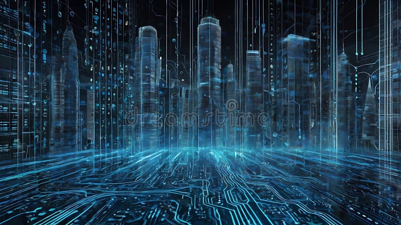 Business And Technology Data Fusion With Digital Circuit Patterns And Binary Code Stock