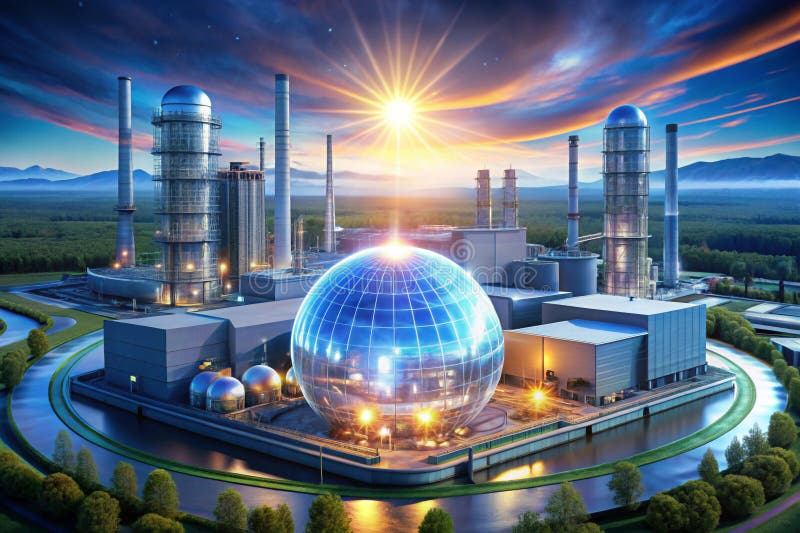 Fusion Energy Power Plant stock illustration. Illustration of skyscraper - 341988544
