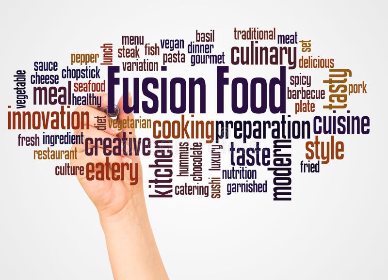 Fusion Food Word Cloud and Hand with Marker Concept Stock Illustration ...
