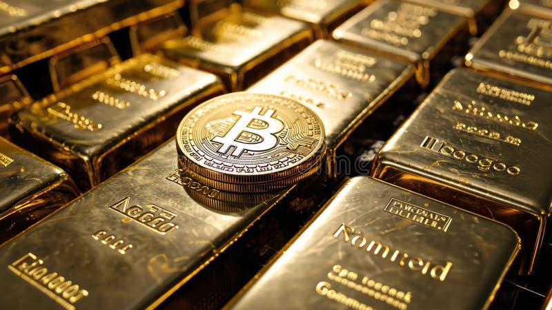 Gold Bars Adorned with the Symbol of Bitcoin, Blending Traditional and ...