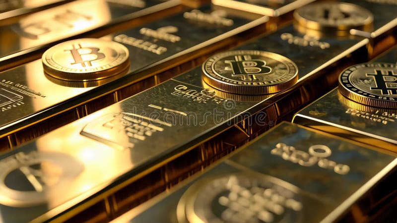 Gold Bars Adorned with the Symbol of Bitcoin, Blending Traditional and ...