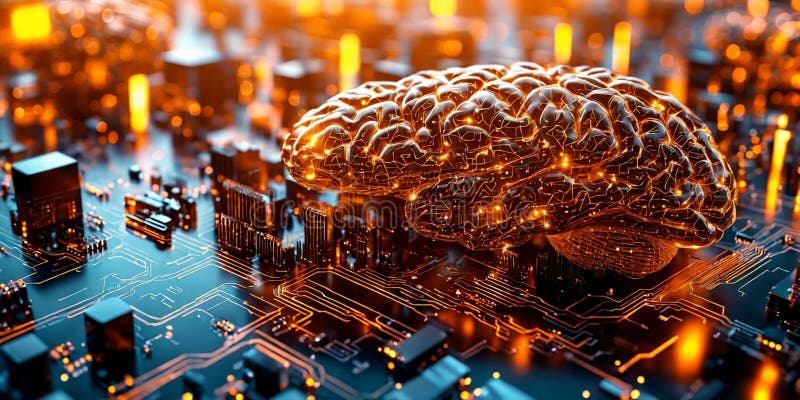 Fusion of Intellect: Biological and Technological Stock Illustration ...