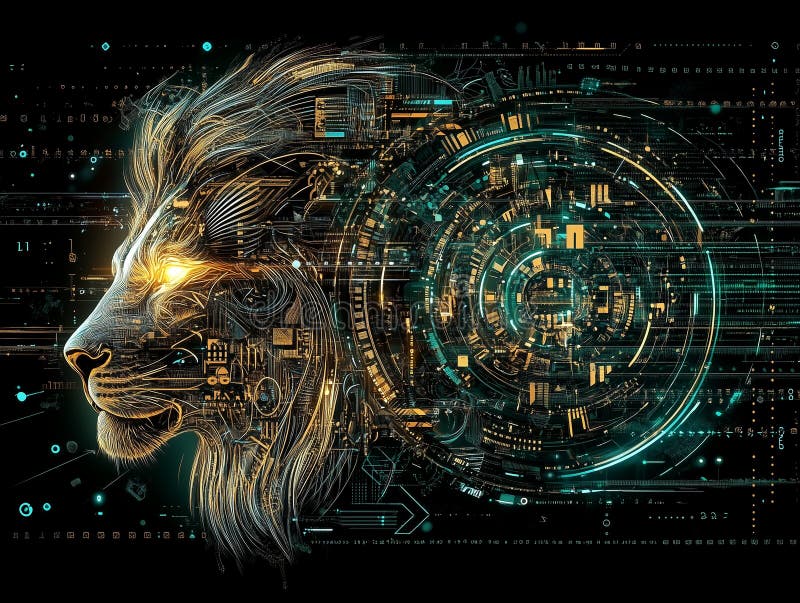 Fusion of Nature and Technology Creates a Futuristic Image of Lion ...
