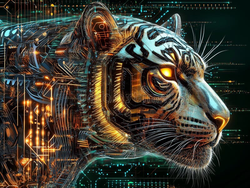 Fusion of Nature and Technology Creates a Futuristic Image of Tiger ...