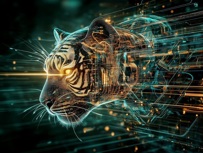 Fusion of Nature and Technology Creates a Futuristic Image of Tiger ...