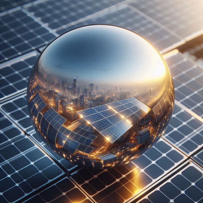Fusion of Nature and Technology: Reflective Sphere Amidst Solar Panels ...