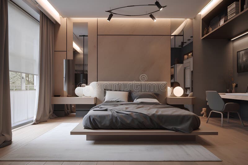 Fusion Style Bedroom Interior in Modern Luxury House Stock Illustration ...