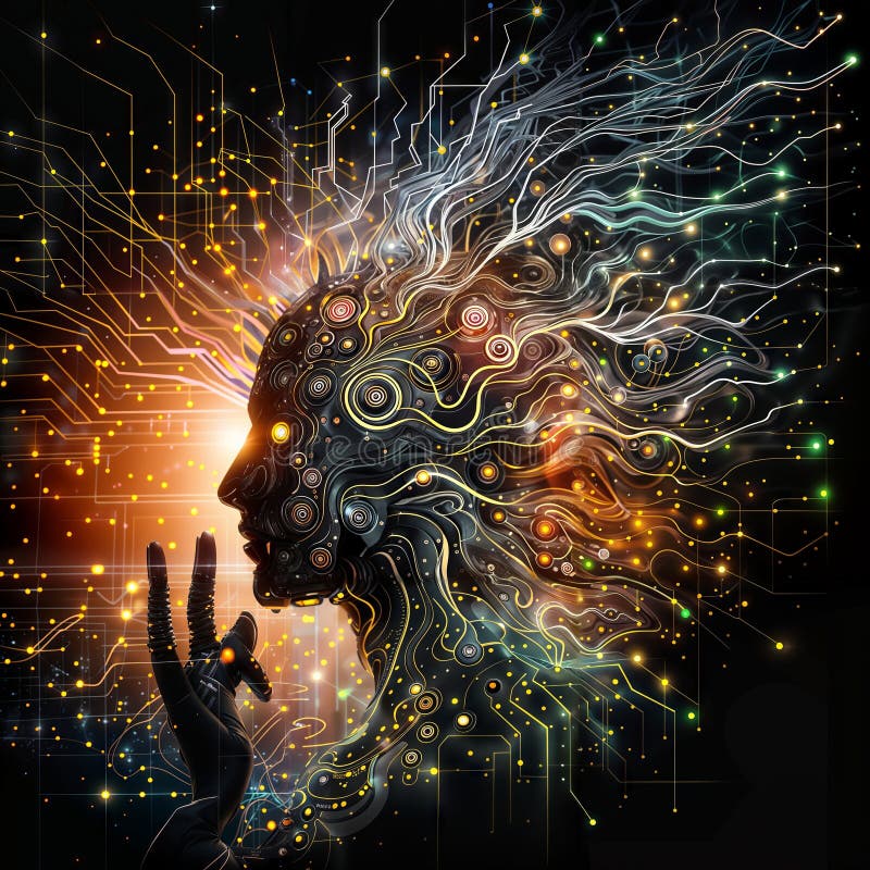 Conceptual Technology Illustration with Human Head and Circuit Board ...